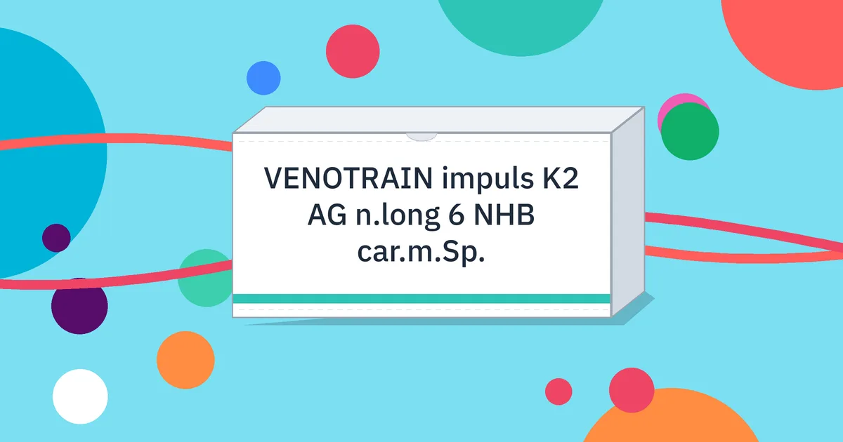 Symbolbild: Packung mit der Aufschrift VENOTRAIN impuls K2 AG n.long 6 NHB car.m.Sp. (PZN 00505674) – Verfügbarkeit und Bezug in Apotheken in Frankfurt am Main