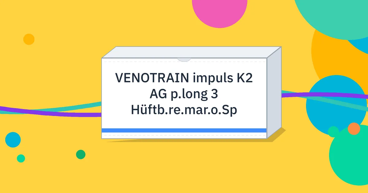 Symbolbild: Packung mit der Aufschrift VENOTRAIN impuls K2 AG p.long 3 Hüftb.re.mar.o.Sp (PZN 15216906) – Verfügbarkeit und Bezug in Apotheken in Frankfurt am Main