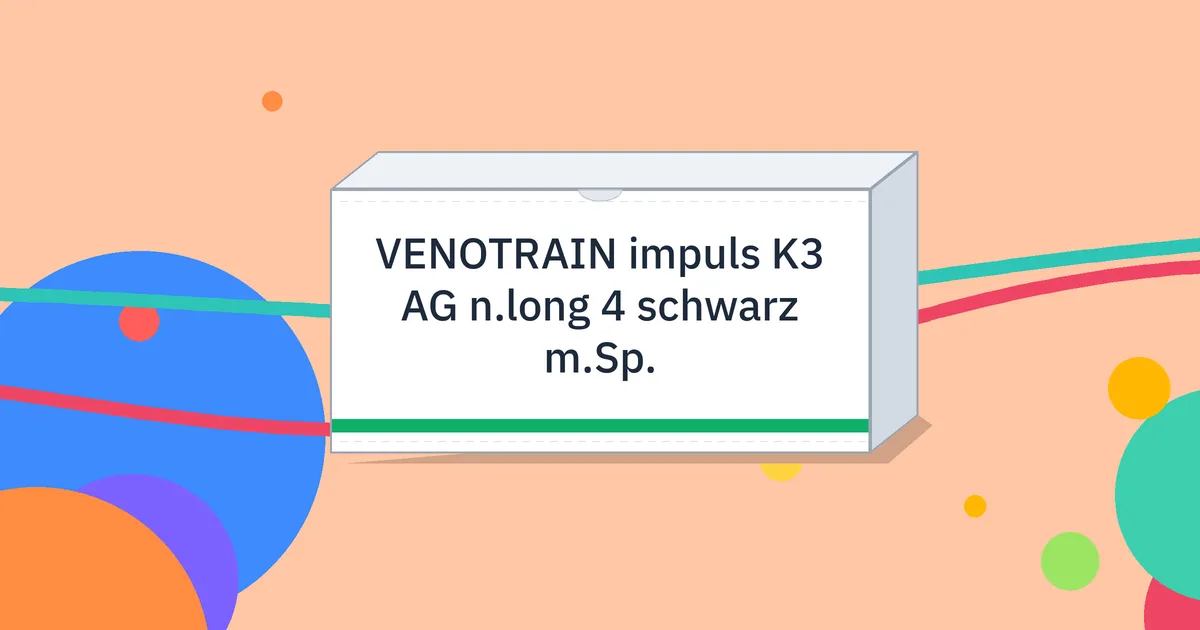 Symbolbild: Packung mit der Aufschrift VENOTRAIN impuls K3 AG n.long 4 schwarz m.Sp. (PZN 00496969) – Verfügbarkeit und Bezug in Apotheken in Frankfurt am Main