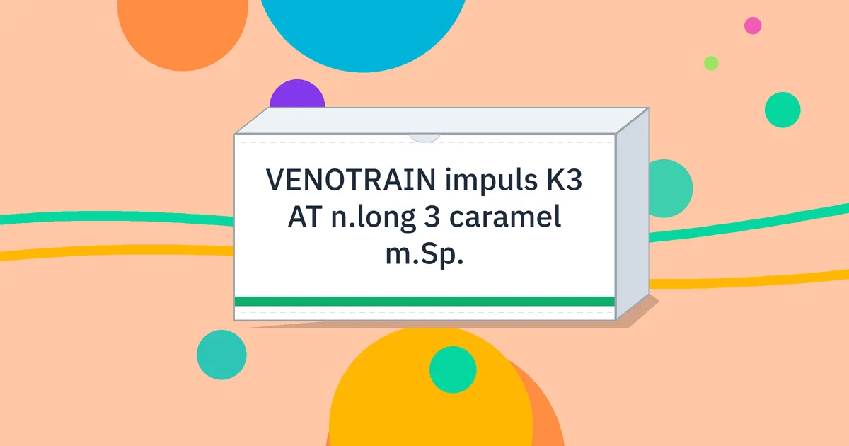 Symbolbild: Packung mit der Aufschrift VENOTRAIN impuls K3 AT n.long 3 caramel m.Sp. (PZN 19354953) – Verfügbarkeit und Bezug in Apotheken in Frankfurt am Main