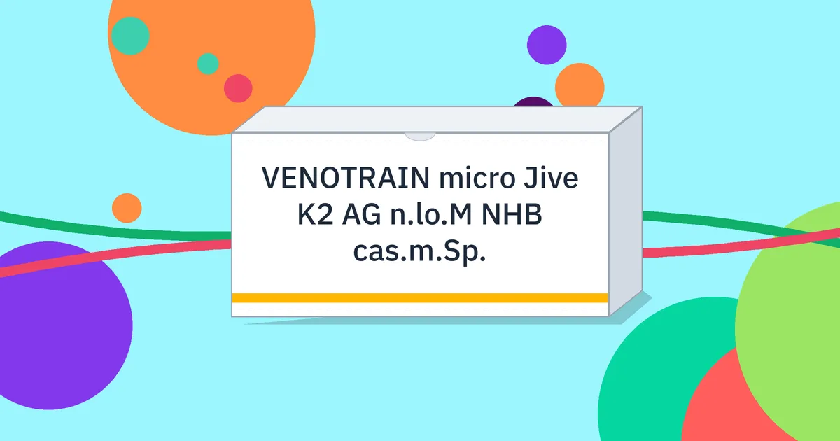 Symbolbild: Packung mit der Aufschrift VENOTRAIN micro Jive K2 AG n.lo.M NHB cas.m.Sp. (PZN 20767643) – Verfügbarkeit und Bezug in Apotheken in Frankfurt am Main