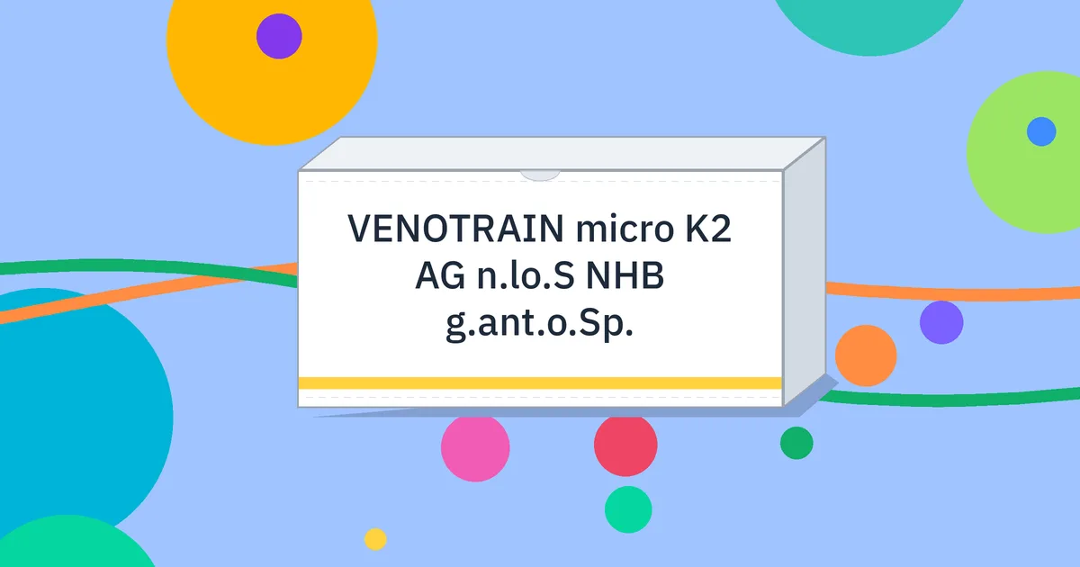 Symbolbild: Packung mit der Aufschrift VENOTRAIN micro K2 AG n.lo.S NHB g.ant.o.Sp. (PZN 11062665) – Verfügbarkeit und Bezug in Apotheken in Frankfurt am Main