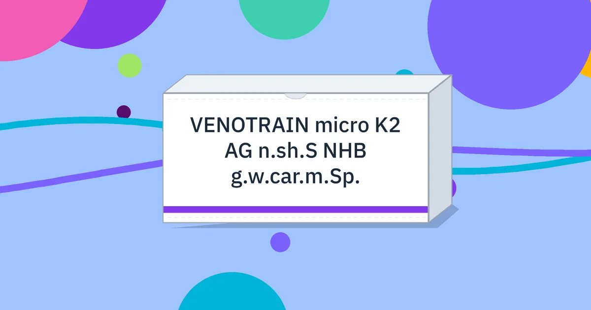 Symbolbild: Packung mit der Aufschrift VENOTRAIN micro K2 AG n.sh.S NHB g.w.car.m.Sp. (PZN 09025869) – Verfügbarkeit und Bezug in Apotheken in Frankfurt am Main