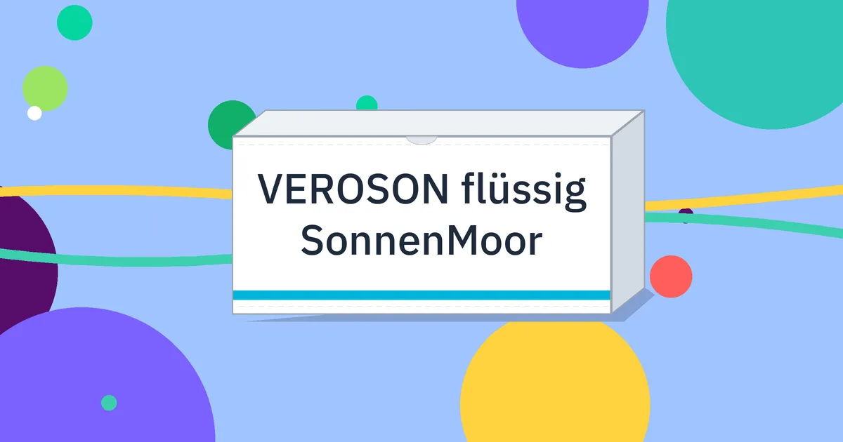 Symbolbild: Packung mit der Aufschrift VEROSON flüssig SonnenMoor (PZN 03683904) – Verfügbarkeit und Bezug in Apotheken in Frankfurt am Main