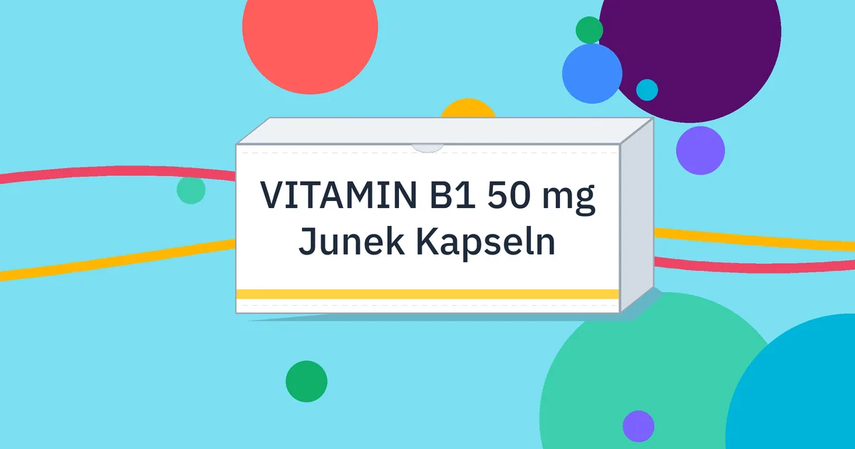 Symbolbild: Packung mit der Aufschrift VITAMIN B1 50 mg Junek Kapseln (PZN 16572000) – Verfügbarkeit und Bezug in Apotheken in Frankfurt am Main