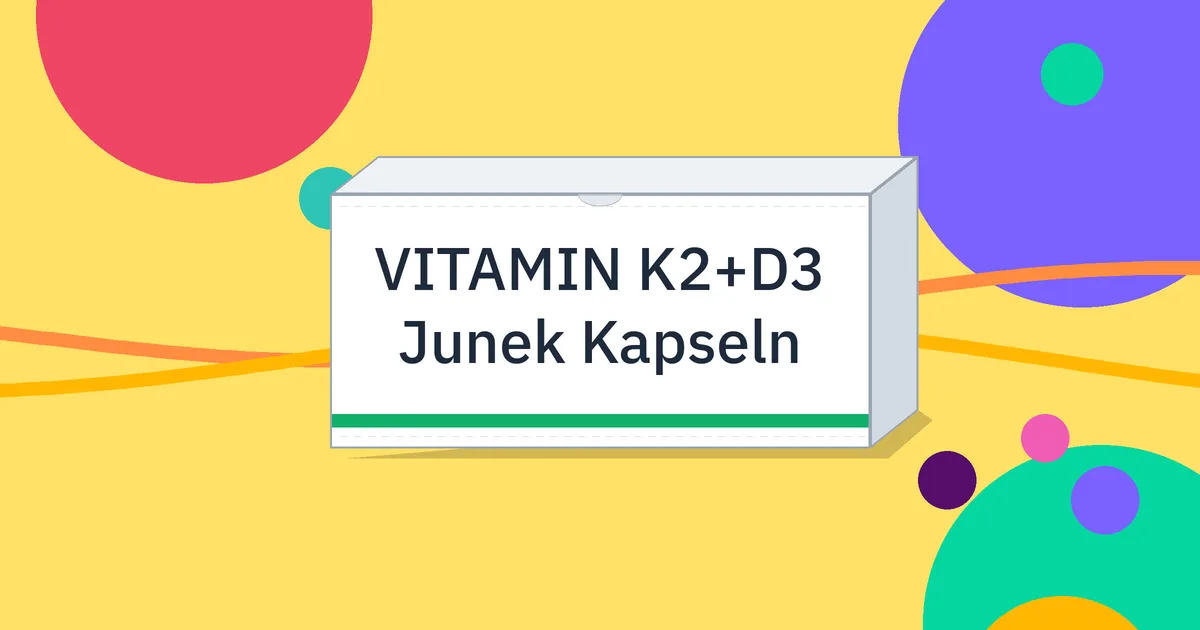 Symbolbild: Packung mit der Aufschrift VITAMIN K2+D3 Junek Kapseln (PZN 15432679) – Verfügbarkeit und Bezug in Apotheken in Frankfurt am Main