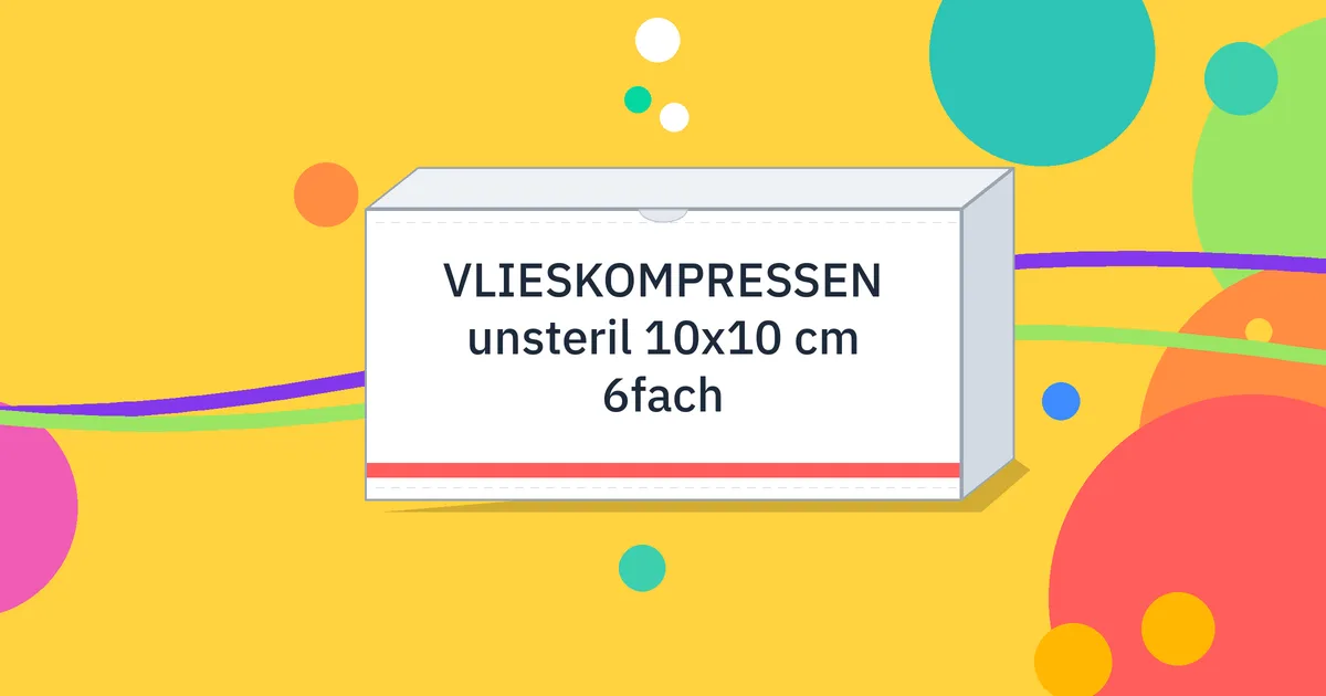 Symbolbild: Packung mit der Aufschrift VLIESKOMPRESSEN unsteril 10x10 cm 6fach (PZN 04808070) – Verfügbarkeit und Bezug in Apotheken in Frankfurt am Main