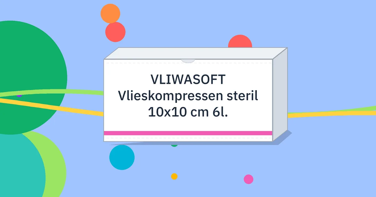 Symbolbild: Packung mit der Aufschrift VLIWASOFT Vlieskompressen steril 10x10 cm 6l. (PZN 20276603) – Verfügbarkeit und Bezug in Apotheken in Frankfurt am Main