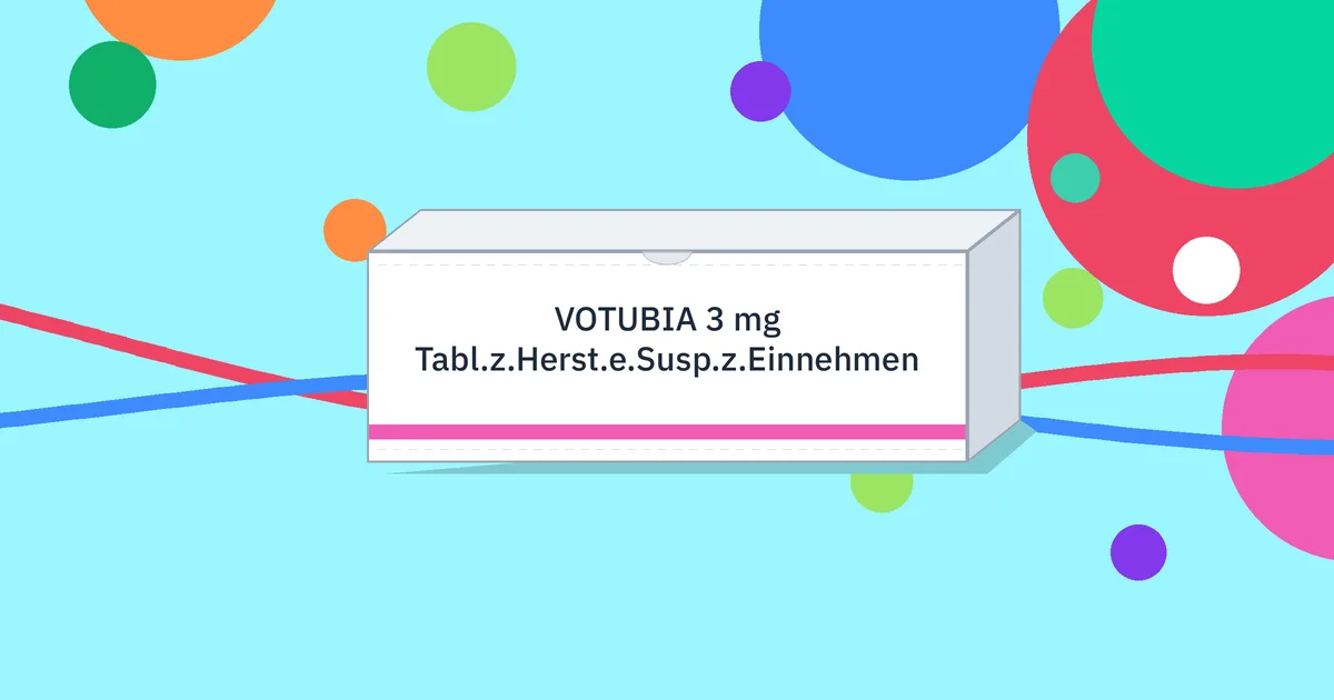 Symbolbild: Packung mit der Aufschrift VOTUBIA 3 mg Tabl.z.Herst.e.Susp.z.Einnehmen (PZN 20341364) – Verfügbarkeit und Bezug in Apotheken in Frankfurt am Main