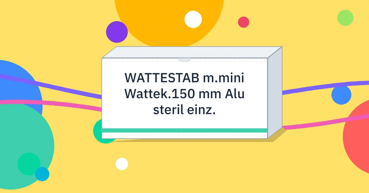 Symbolbild: Packung mit der Aufschrift WATTESTAB m.mini Wattek.150 mm Alu steril einz. (PZN 02146009) – Verfügbarkeit und Bezug in Apotheken in Frankfurt am Main