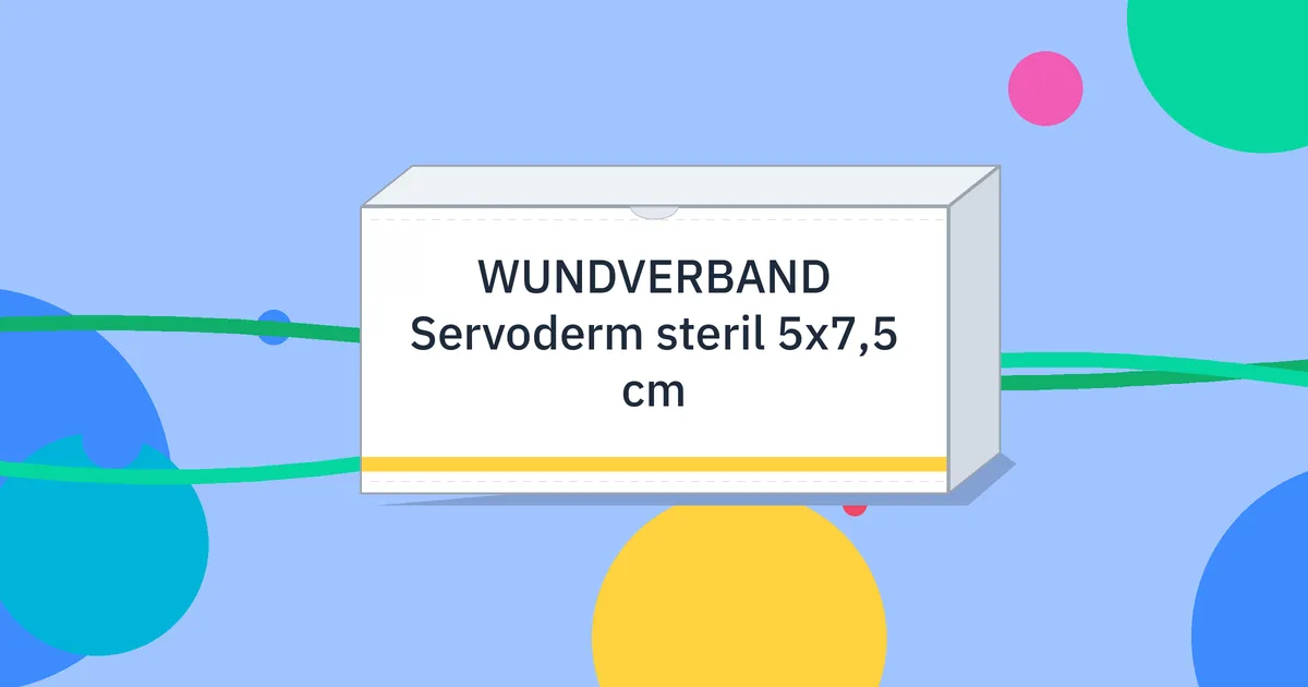 Symbolbild: Packung mit der Aufschrift WUNDVERBAND Servoderm steril 5x7,5 cm (PZN 02512678) – Verfügbarkeit und Bezug in Apotheken in Frankfurt am Main