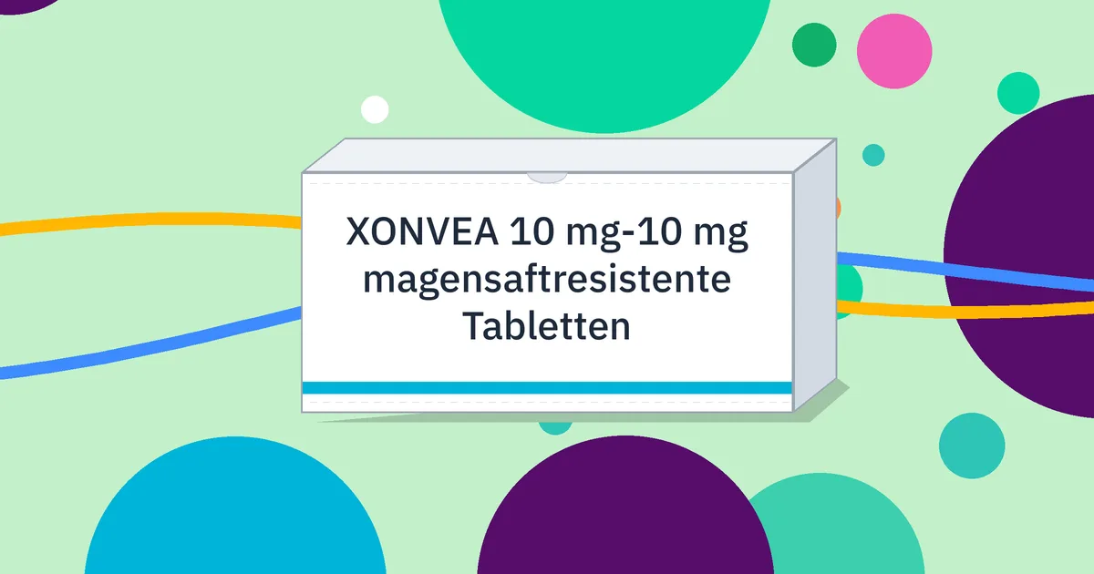 Symbolbild: Packung mit der Aufschrift XONVEA 10 mg-10 mg magensaftresistente Tabletten (PZN 17867602) – Verfügbarkeit und Bezug in Apotheken in Frankfurt am Main