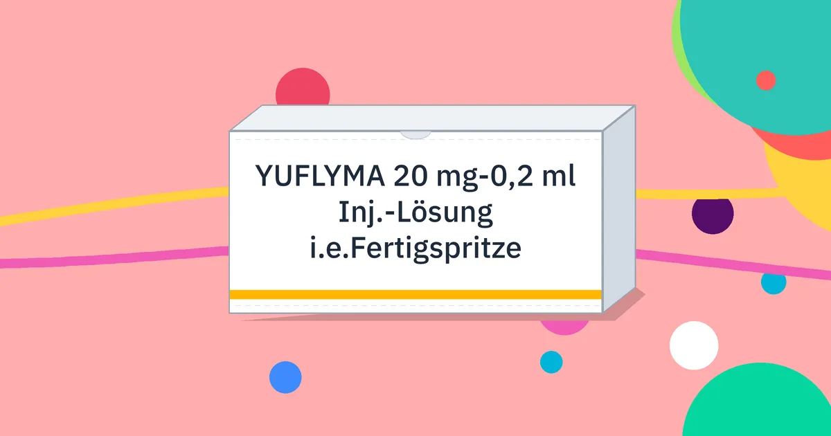 Symbolbild: Packung mit der Aufschrift YUFLYMA 20 mg-0,2 ml Inj.-Lösung i.e.Fertigspritze (PZN 19883775) – Verfügbarkeit und Bezug in Apotheken in Frankfurt am Main