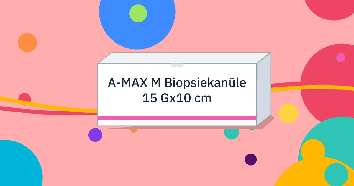 Symbolbild: Packung mit der Aufschrift A-MAX M Biopsiekanüle 15 Gx10 cm (PZN 12497661) – Verfügbarkeit und Bezug in Apotheken in Frankfurt am Main