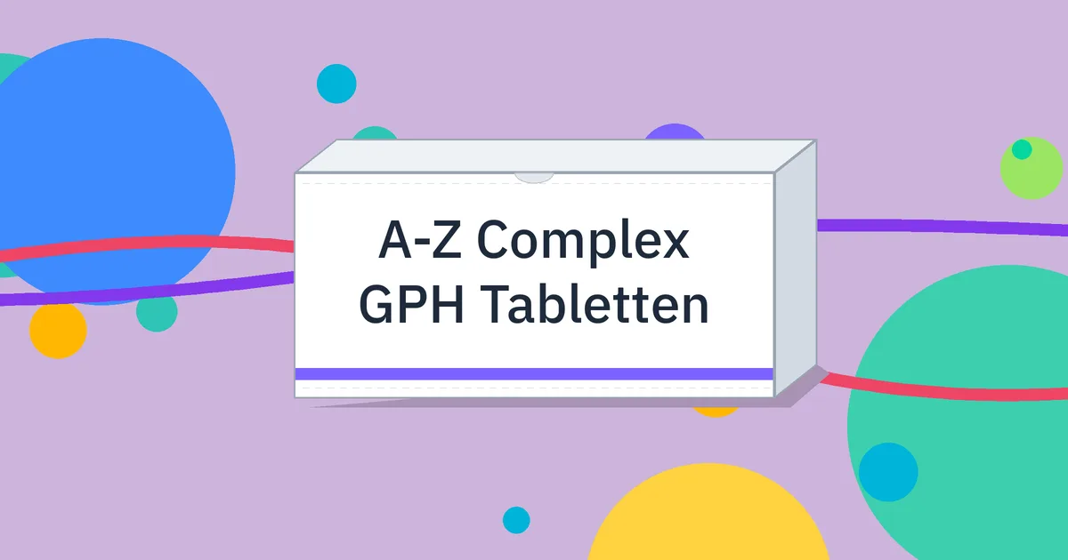 Symbolbild: Packung mit der Aufschrift A-Z Complex GPH Tabletten (PZN 10145946) – Verfügbarkeit und Bezug in Apotheken in Frankfurt am Main