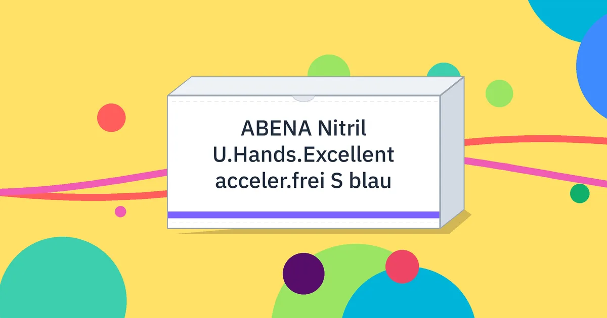 Symbolbild: Packung mit der Aufschrift ABENA Nitril U.Hands.Excellent acceler.frei S blau (PZN 20169310) – Verfügbarkeit und Bezug in Apotheken in Frankfurt am Main