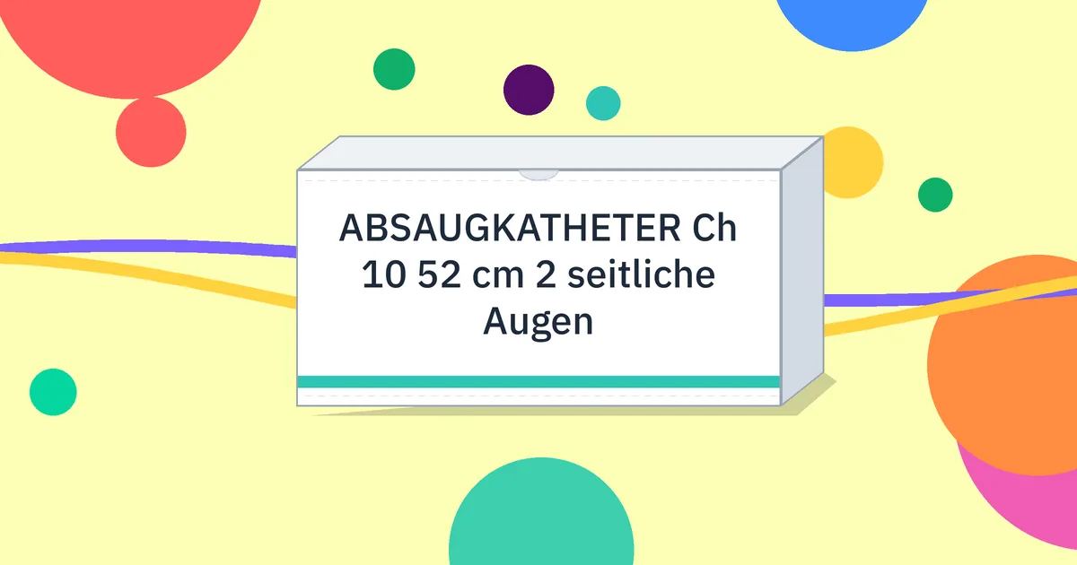 Symbolbild: Packung mit der Aufschrift ABSAUGKATHETER Ch 10 52 cm 2 seitliche Augen (PZN 03390272) – Verfügbarkeit und Bezug in Apotheken in Frankfurt am Main