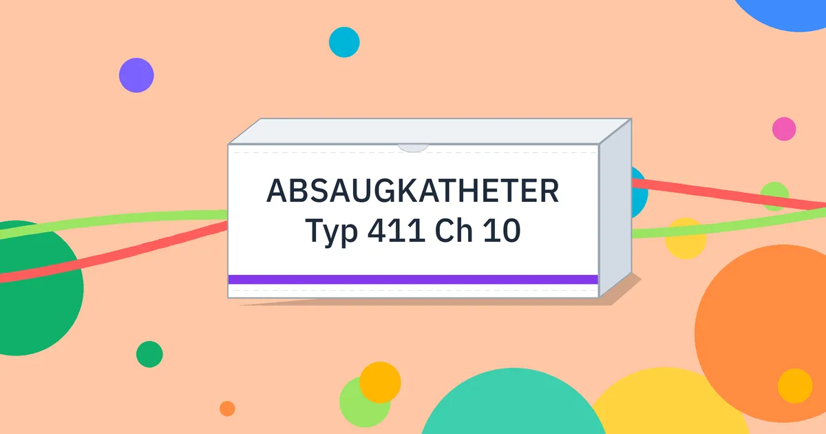 Symbolbild: Packung mit der Aufschrift ABSAUGKATHETER Typ 411 Ch 10 (PZN 07489079) – Verfügbarkeit und Bezug in Apotheken in Frankfurt am Main