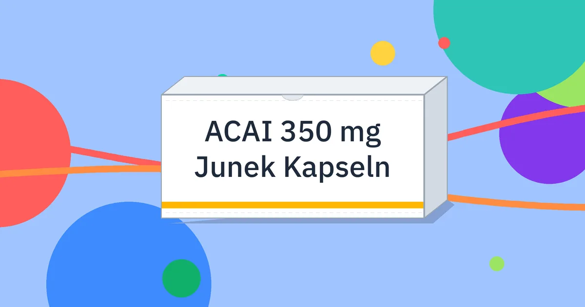 Symbolbild: Packung mit der Aufschrift ACAI 350 mg Junek Kapseln (PZN 10337634) – Verfügbarkeit und Bezug in Apotheken in Frankfurt am Main