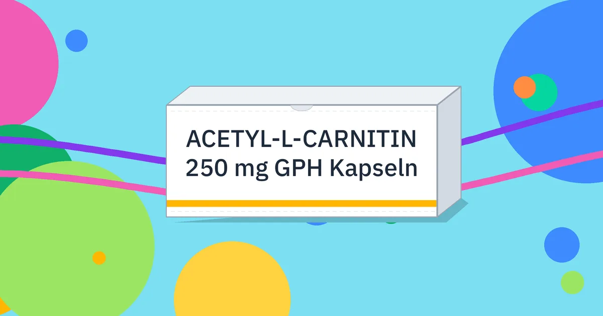 Symbolbild: Packung mit der Aufschrift ACETYL-L-CARNITIN 250 mg GPH Kapseln (PZN 09681243) – Verfügbarkeit und Bezug in Apotheken in Frankfurt am Main