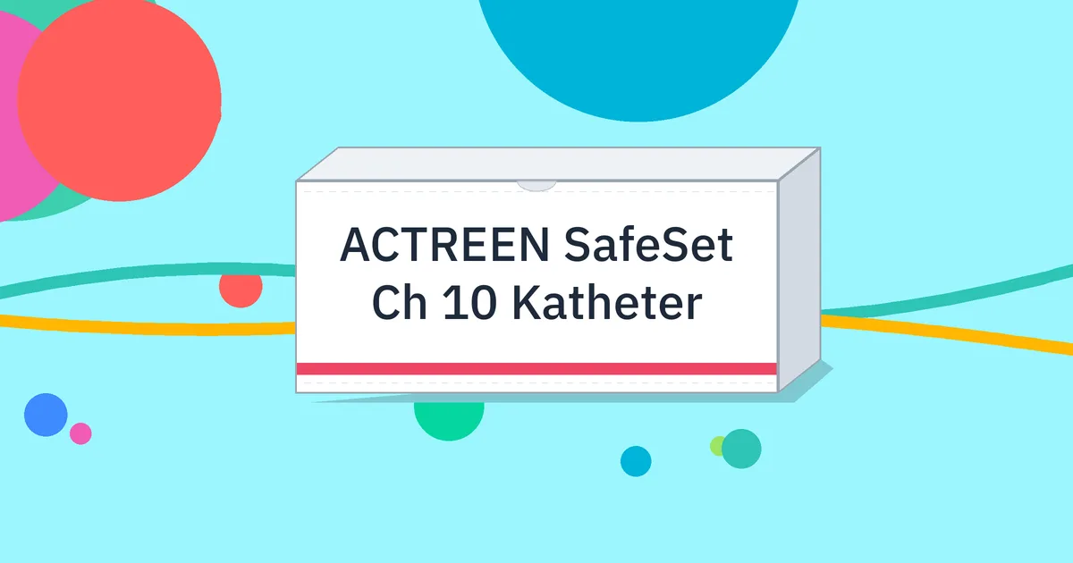 Symbolbild: Packung mit der Aufschrift ACTREEN SafeSet Ch 10 Katheter (PZN 06967743) – Verfügbarkeit und Bezug in Apotheken in Frankfurt am Main