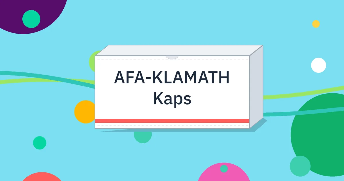 Symbolbild: Packung mit der Aufschrift AFA-KLAMATH Kaps (PZN 09475779) – Verfügbarkeit und Bezug in Apotheken in Frankfurt am Main