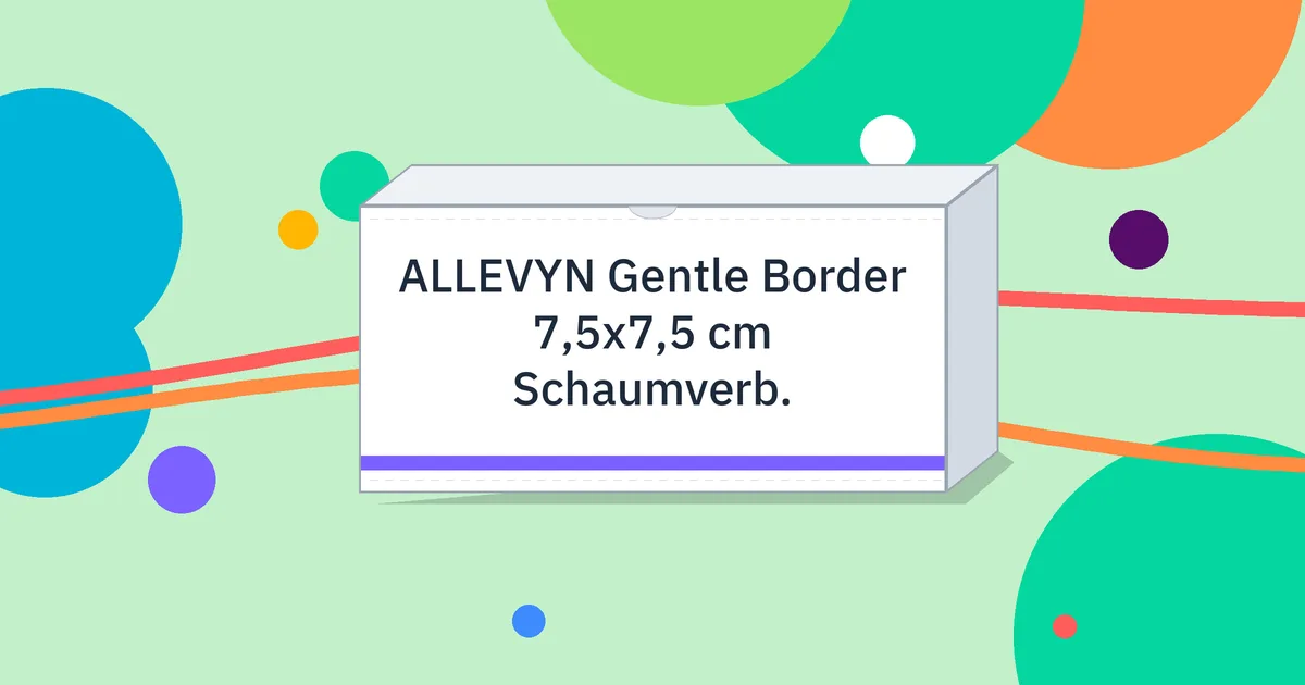 Symbolbild: Packung mit der Aufschrift ALLEVYN Gentle Border 7,5x7,5 cm Schaumverb. (PZN 16013625) – Verfügbarkeit und Bezug in Apotheken in Frankfurt am Main