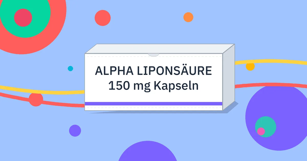Symbolbild: Packung mit der Aufschrift ALPHA LIPONSÄURE 150 mg Kapseln (PZN 10111663) – Verfügbarkeit und Bezug in Apotheken in Frankfurt am Main