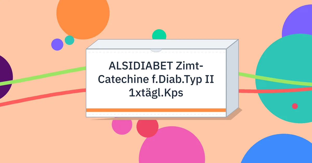 Symbolbild: Packung mit der Aufschrift ALSIDIABET Zimt-Catechine f.Diab.Typ II 1xtägl.Kps (PZN 07026899) – Verfügbarkeit und Bezug in Apotheken in Frankfurt am Main