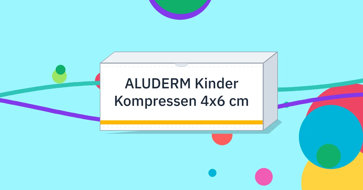 Symbolbild: Packung mit der Aufschrift ALUDERM Kinder Kompressen 4x6 cm (PZN 00118581) – Verfügbarkeit und Bezug in Apotheken in Frankfurt am Main
