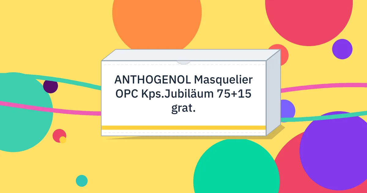 Symbolbild: Packung mit der Aufschrift ANTHOGENOL Masquelier OPC Kps.Jubiläum 75+15 grat. (PZN 15657409) – Verfügbarkeit und Bezug in Apotheken in Frankfurt am Main