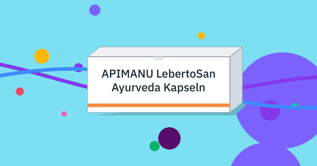Symbolbild: Packung mit der Aufschrift APIMANU LebertoSan Ayurveda Kapseln (PZN 00589263) – Verfügbarkeit und Bezug in Apotheken in Frankfurt am Main