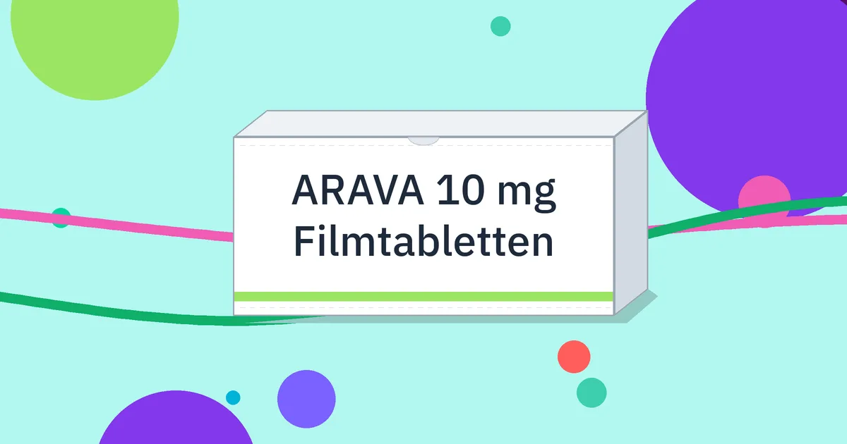 Symbolbild: Packung mit der Aufschrift ARAVA 10 mg Filmtabletten (PZN 19638389) – Verfügbarkeit und Bezug in Apotheken in Frankfurt am Main