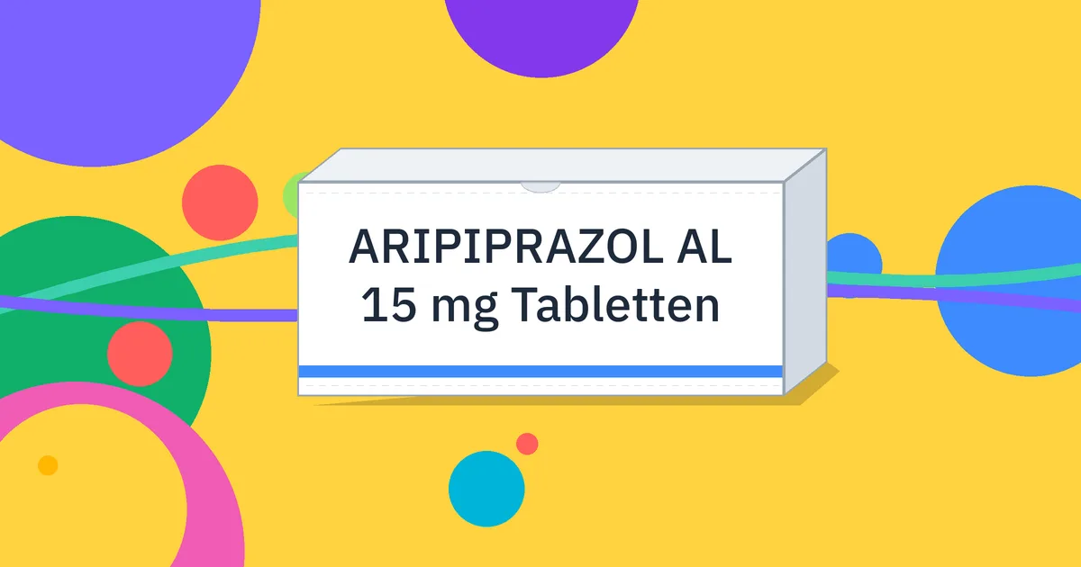 Symbolbild: Packung mit der Aufschrift ARIPIPRAZOL AL 15 mg Tabletten (PZN 10994763) – Verfügbarkeit und Bezug in Apotheken in Frankfurt am Main