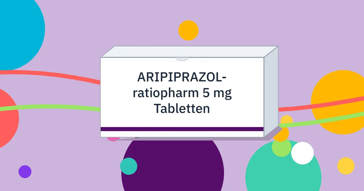 Symbolbild: Packung mit der Aufschrift ARIPIPRAZOL-ratiopharm 5 mg Tabletten (PZN 13981749) – Verfügbarkeit und Bezug in Apotheken in Frankfurt am Main