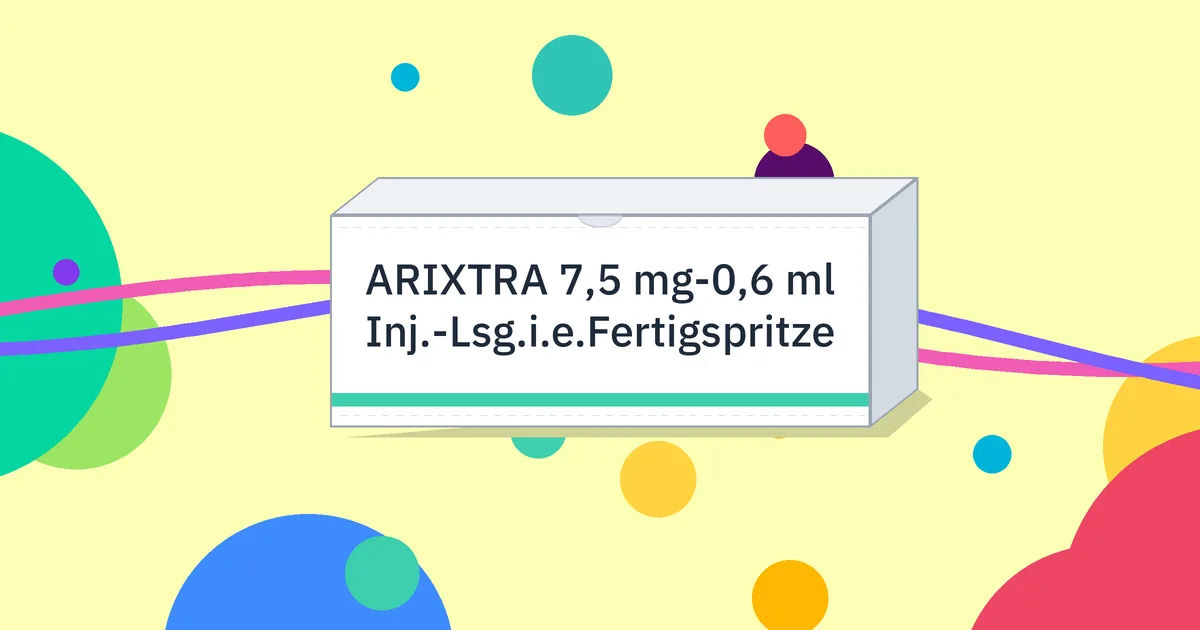 Symbolbild: Packung mit der Aufschrift ARIXTRA 7,5 mg-0,6 ml Inj.-Lsg.i.e.Fertigspritze (PZN 10915278) – Verfügbarkeit und Bezug in Apotheken in Frankfurt am Main