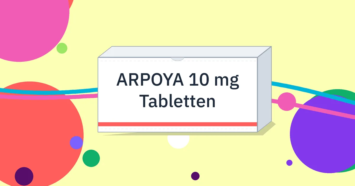 Symbolbild: Packung mit der Aufschrift ARPOYA 10 mg Tabletten (PZN 11374790) – Verfügbarkeit und Bezug in Apotheken in Frankfurt am Main