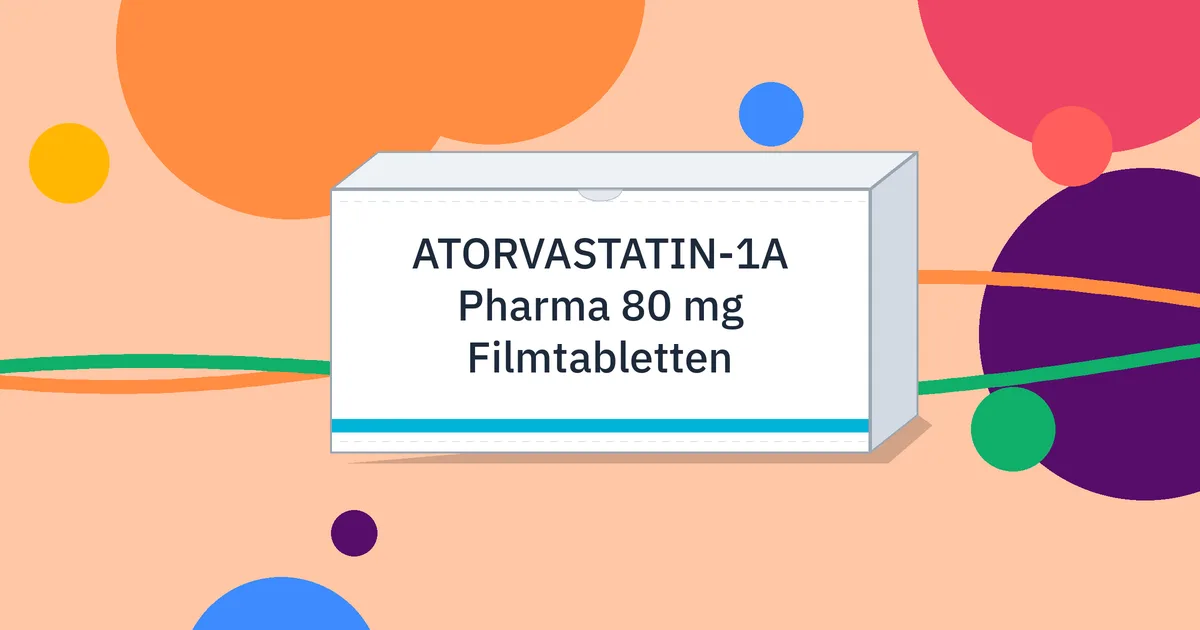 Symbolbild: Packung mit der Aufschrift ATORVASTATIN-1A Pharma 80 mg Filmtabletten (PZN 07753010) – Verfügbarkeit und Bezug in Apotheken in Frankfurt am Main