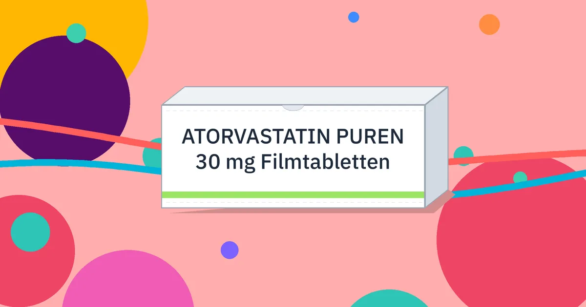 Symbolbild: Packung mit der Aufschrift ATORVASTATIN PUREN 30 mg Filmtabletten (PZN 13878224) – Verfügbarkeit und Bezug in Apotheken in Frankfurt am Main