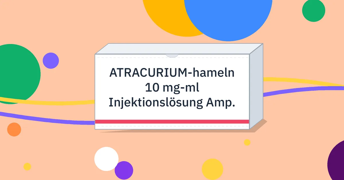 Symbolbild: Packung mit der Aufschrift ATRACURIUM-hameln 10 mg-ml Injektionslösung Amp. (PZN 02512023) – Verfügbarkeit und Bezug in Apotheken in Frankfurt am Main