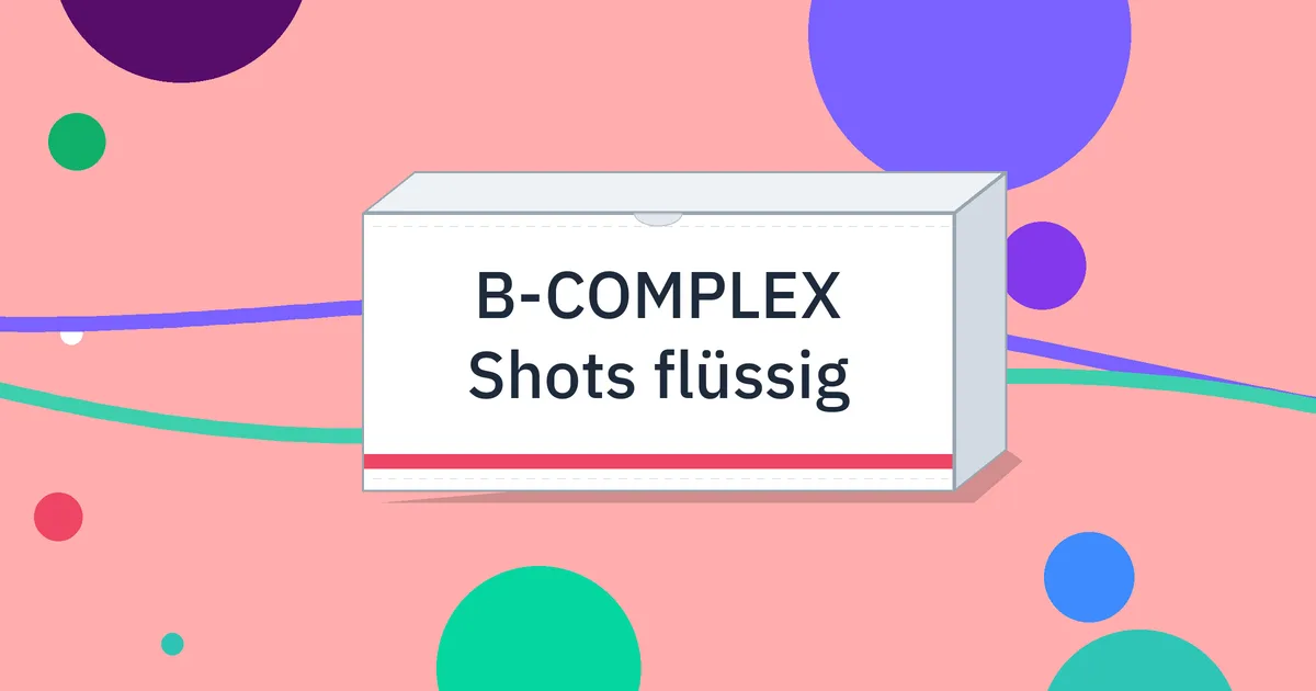 Symbolbild: Packung mit der Aufschrift B-COMPLEX Shots flüssig (PZN 20301933) – Verfügbarkeit und Bezug in Apotheken in Frankfurt am Main