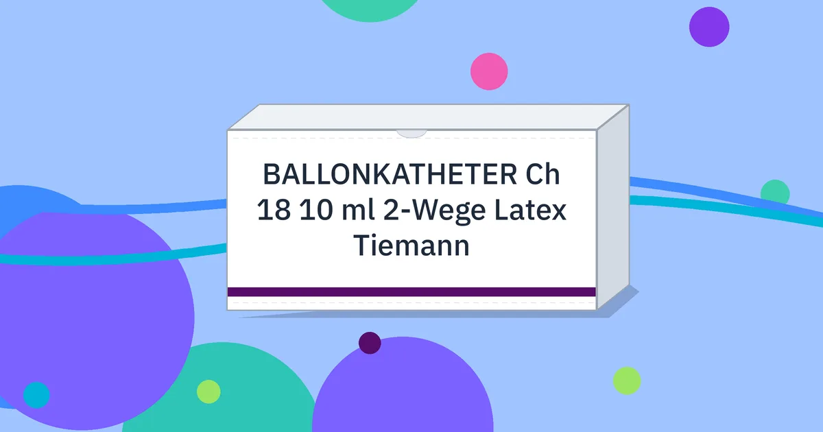 Symbolbild: Packung mit der Aufschrift BALLONKATHETER Ch 18 10 ml 2-Wege Latex Tiemann (PZN 00786414) – Verfügbarkeit und Bezug in Apotheken in Frankfurt am Main