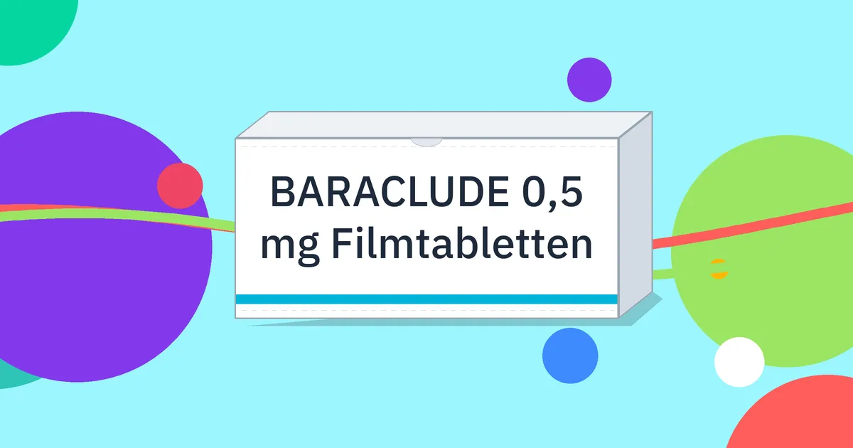 Symbolbild: Packung mit der Aufschrift BARACLUDE 0,5 mg Filmtabletten (PZN 10532838) – Verfügbarkeit und Bezug in Apotheken in Frankfurt am Main