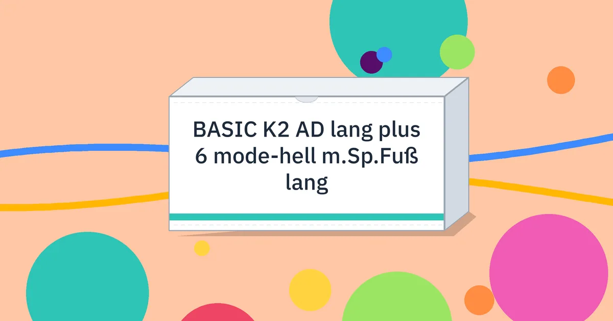 Symbolbild: Packung mit der Aufschrift BASIC K2 AD lang plus 6 mode-hell m.Sp.Fuß lang (PZN 20265835) – Verfügbarkeit und Bezug in Apotheken in Frankfurt am Main
