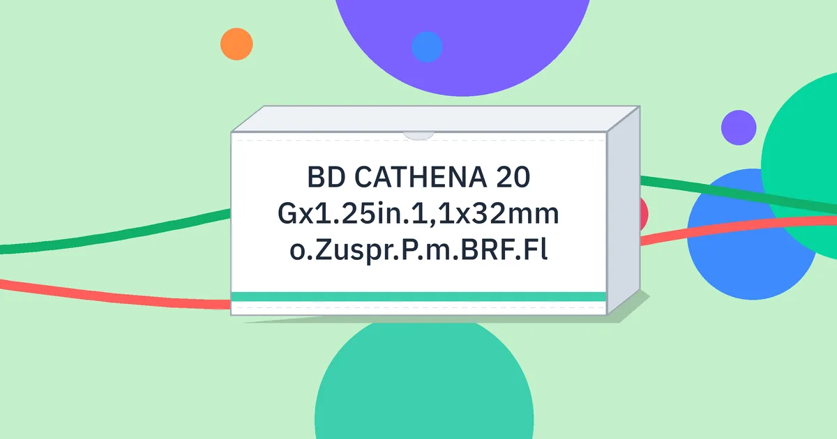 Symbolbild: Packung mit der Aufschrift BD CATHENA 20 Gx1.25in.1,1x32mm o.Zuspr.P.m.BRF.Fl (PZN 16910632) – Verfügbarkeit und Bezug in Apotheken in Frankfurt am Main