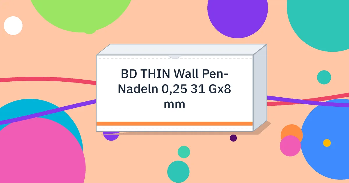 Symbolbild: Packung mit der Aufschrift BD THIN Wall Pen-Nadeln 0,25 31 Gx8 mm (PZN 12894362) – Verfügbarkeit und Bezug in Apotheken in Frankfurt am Main