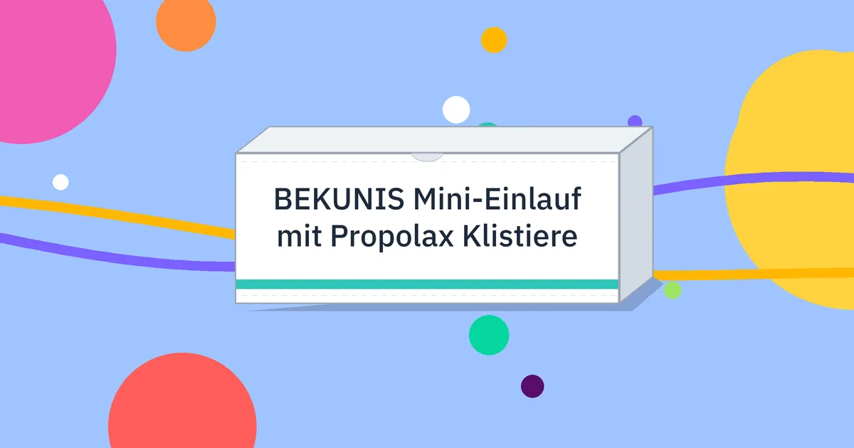 Symbolbild: Packung mit der Aufschrift BEKUNIS Mini-Einlauf mit Propolax Klistiere (PZN 19658127) – Verfügbarkeit und Bezug in Apotheken in Frankfurt am Main