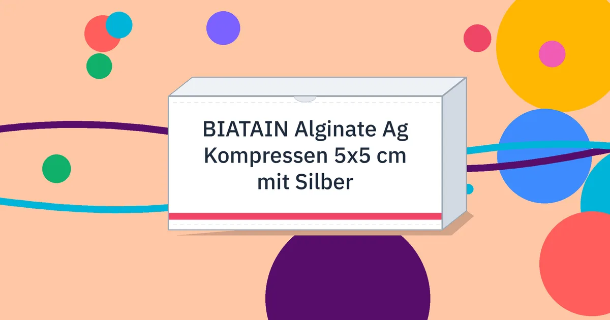 Symbolbild: Packung mit der Aufschrift BIATAIN Alginate Ag Kompressen 5x5 cm mit Silber (PZN 19638627) – Verfügbarkeit und Bezug in Apotheken in Frankfurt am Main