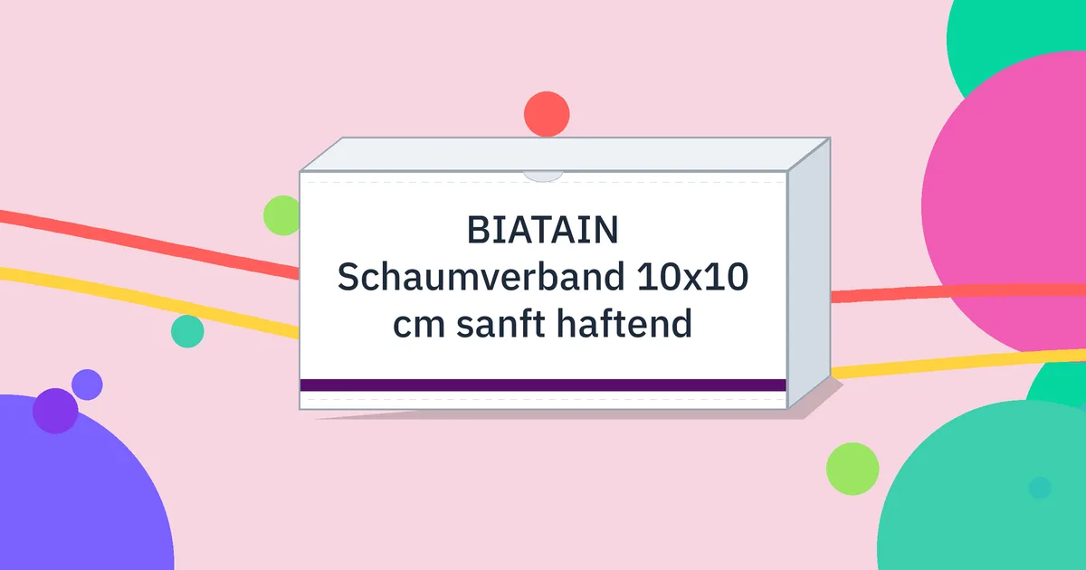 Symbolbild: Packung mit der Aufschrift BIATAIN Schaumverband 10x10 cm sanft haftend (PZN 19348303) – Verfügbarkeit und Bezug in Apotheken in Frankfurt am Main