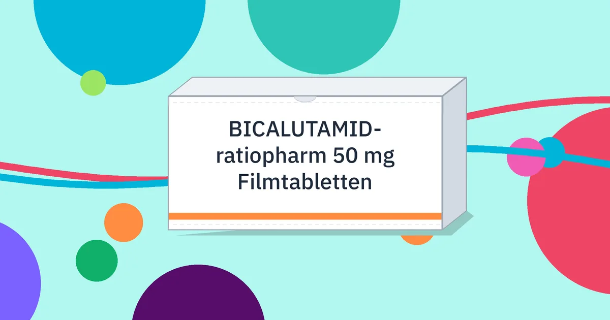 Symbolbild: Packung mit der Aufschrift BICALUTAMID-ratiopharm 50 mg Filmtabletten (PZN 03574397) – Verfügbarkeit und Bezug in Apotheken in Frankfurt am Main